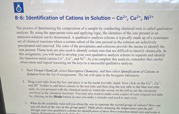 8-6: Identification of Cations in Solution - Co2+, | Chegg.com