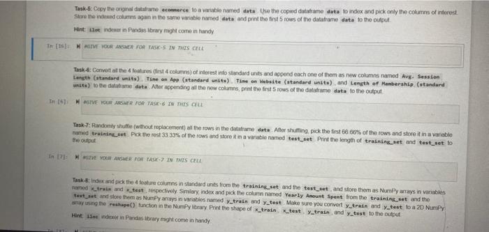Solved Task-5: Copy the original dataframe ecomerce to a | Chegg.com