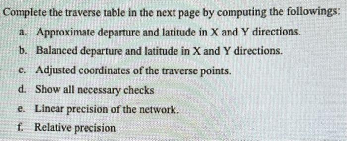 Solved Complete the traverse table in the next page by | Chegg.com