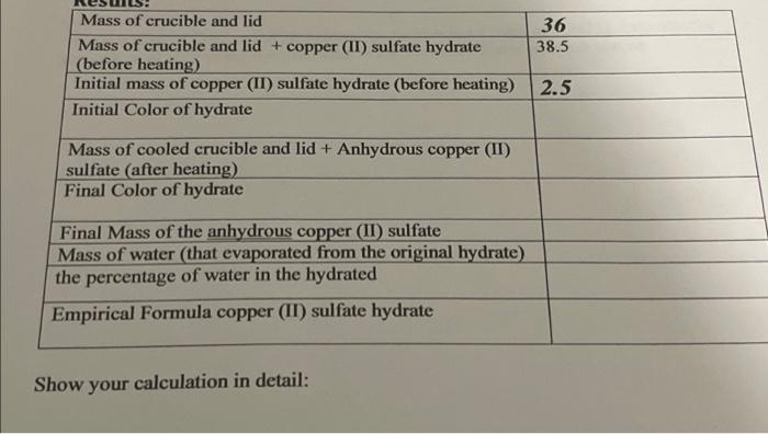 Mass of crucible and lid Mass of crucible and lid + | Chegg.com
