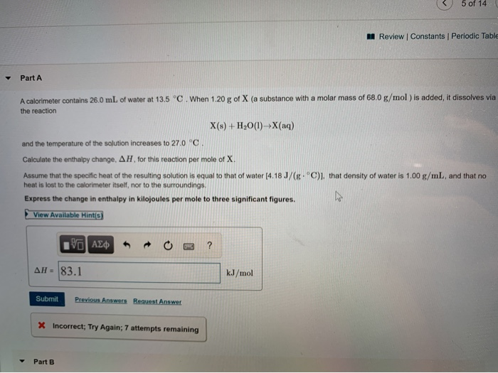 Solved 5 of 14 Review Constants Periodic Table Part A A | Chegg.com