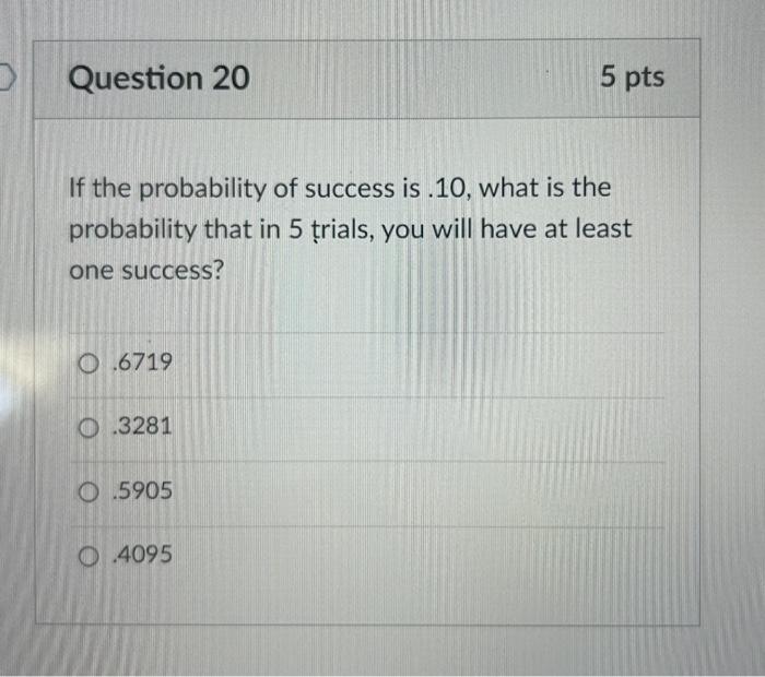 Solved If the probability of success is .40 , what is the | Chegg.com