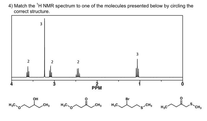 [Solved]: 4) Match the ( { }^{1} mathrm{H} ) NMR spectru