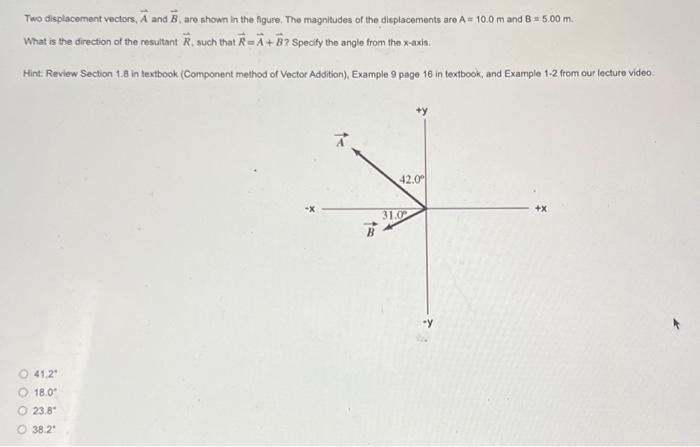 Solved Two displacement vectors: A and B, are shown in the | Chegg.com