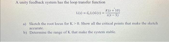 Solved A unity feedback system has the loop transfer | Chegg.com