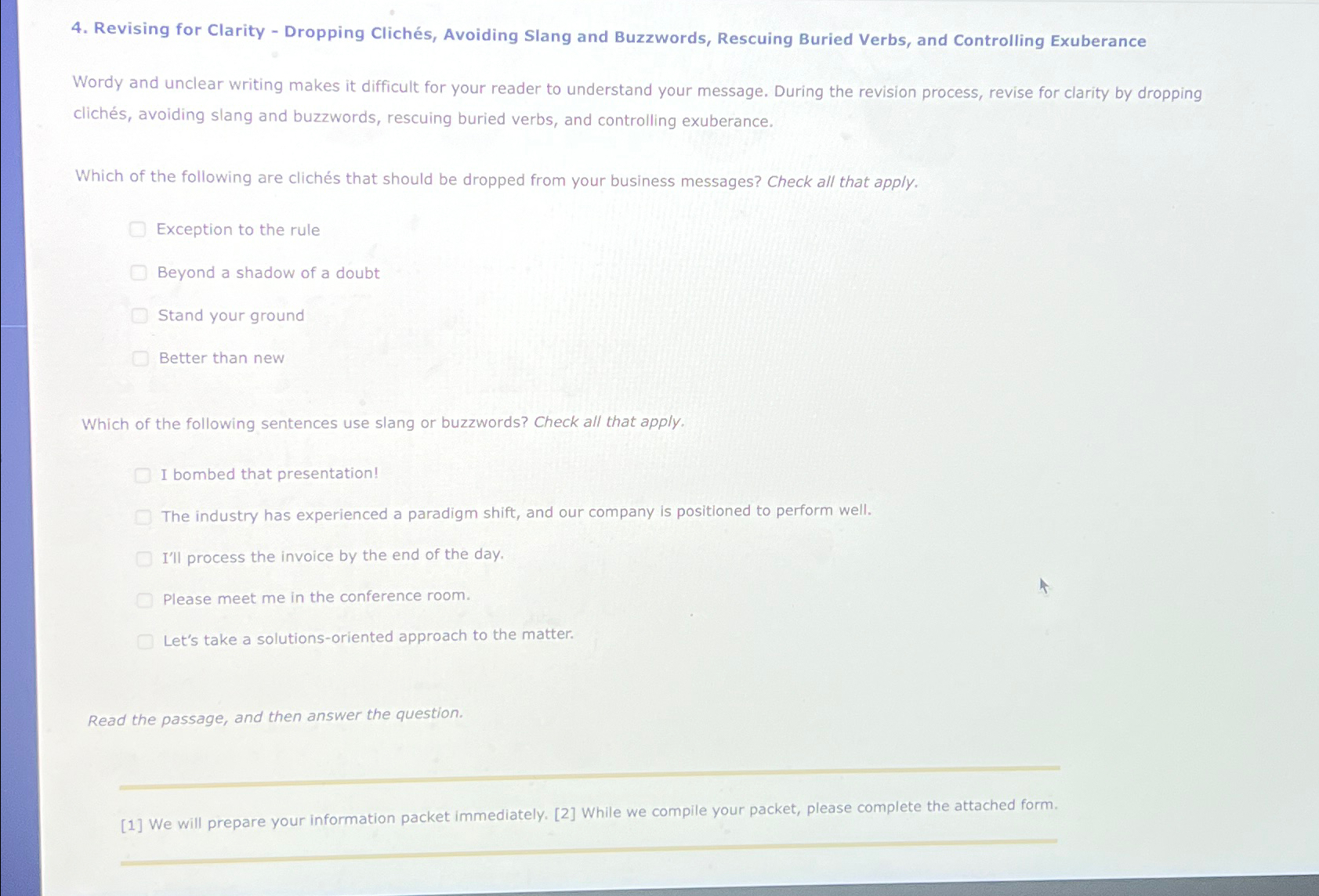 Solved Revising for Clarity - ﻿Dropping Clichés, ﻿Avoiding | Chegg.com