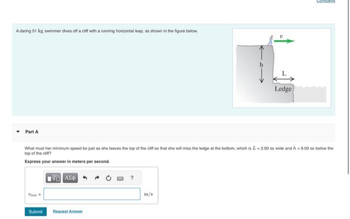 Solved A daring 51 kg swimmer dives off a ciif with a | Chegg.com
