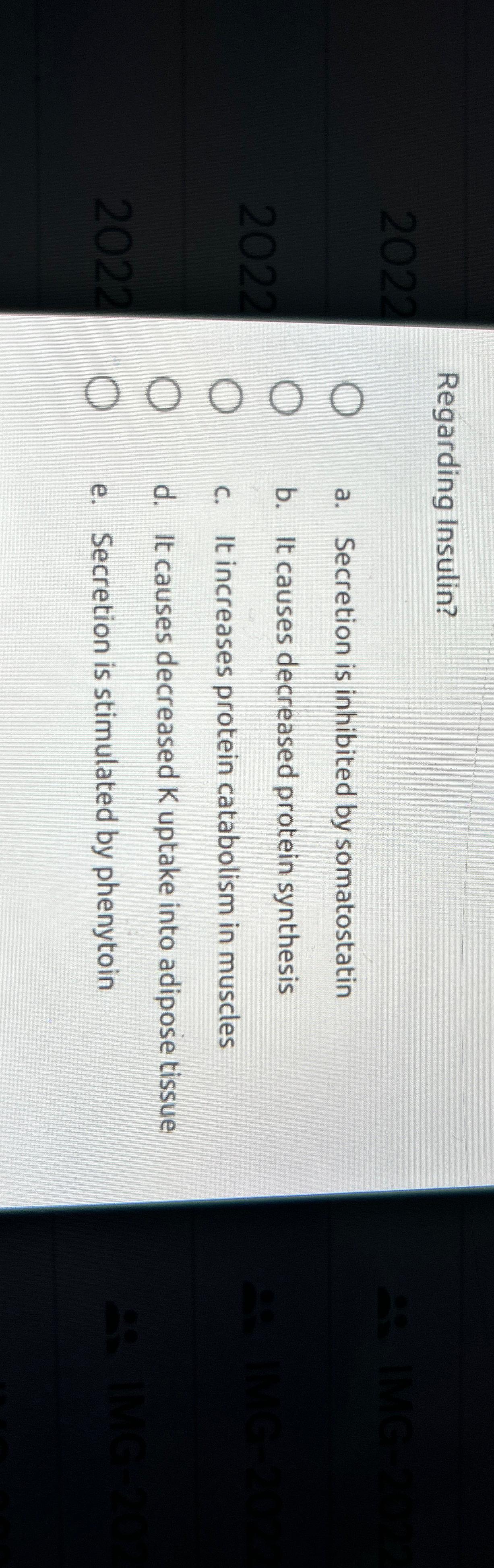 Solved Regarding Insulin?a. ﻿Secretion is inhibited by | Chegg.com