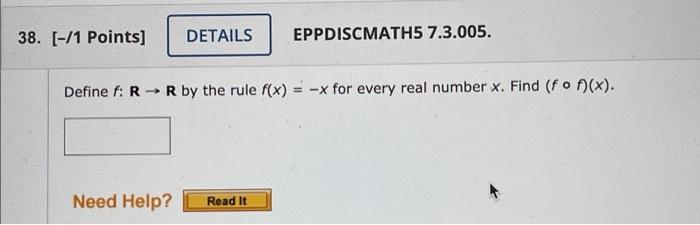 Solved 38. [-/1 Points] DETAILS EPPDISCMATH5 7.3.005. Define | Chegg.com