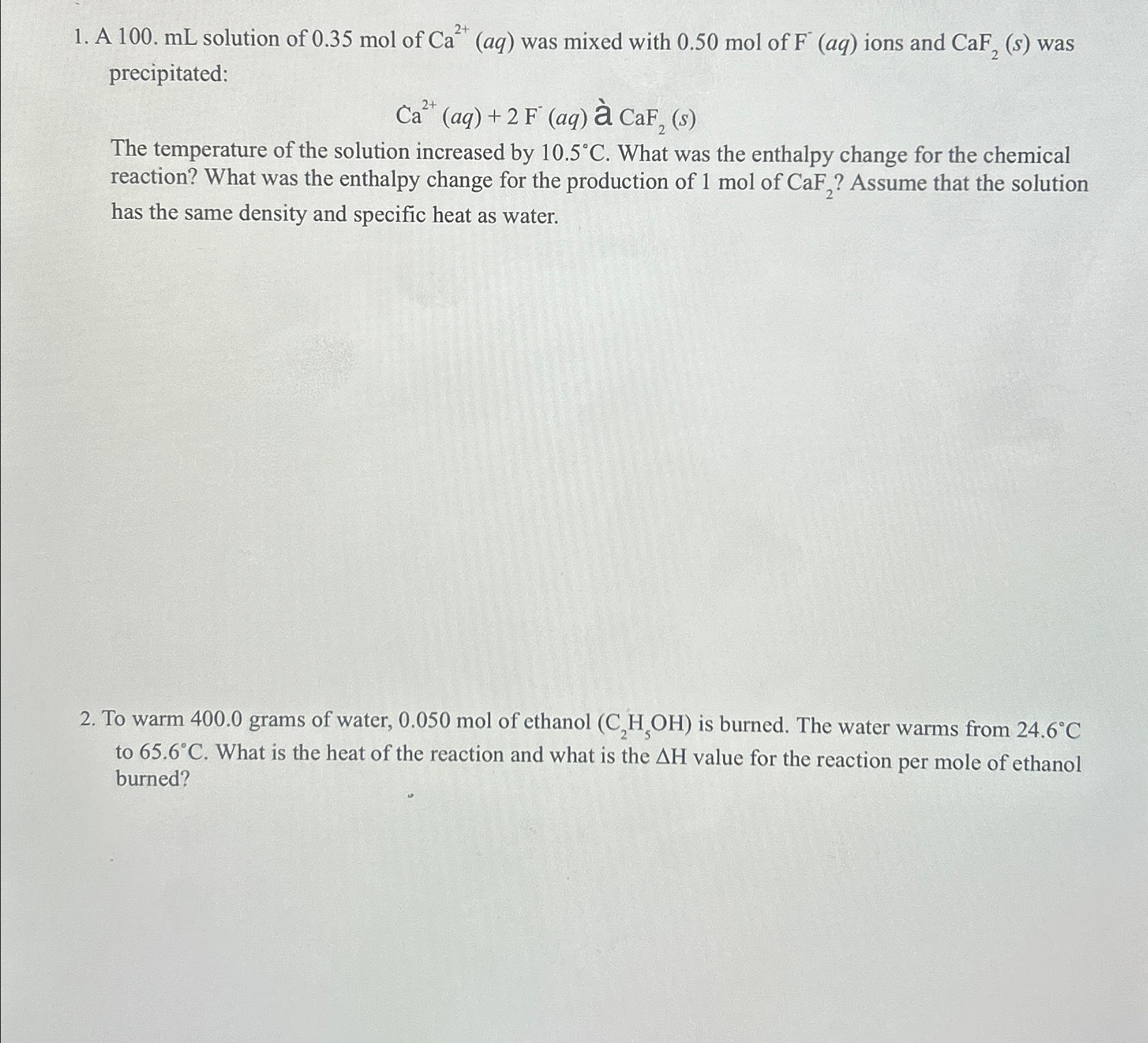 Solved A 100. mL ﻿solution of 0.35mol of Ca2+(aq) ﻿was mixed | Chegg.com