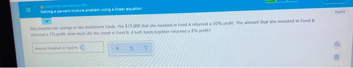 Solved Solving a percent mixture problem using a linear | Chegg.com