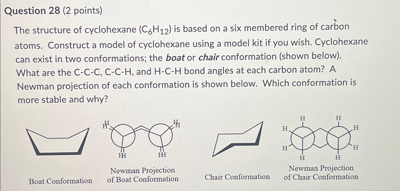 Solved Question 28 (2 ﻿points)The structure of cyclohexane | Chegg.com