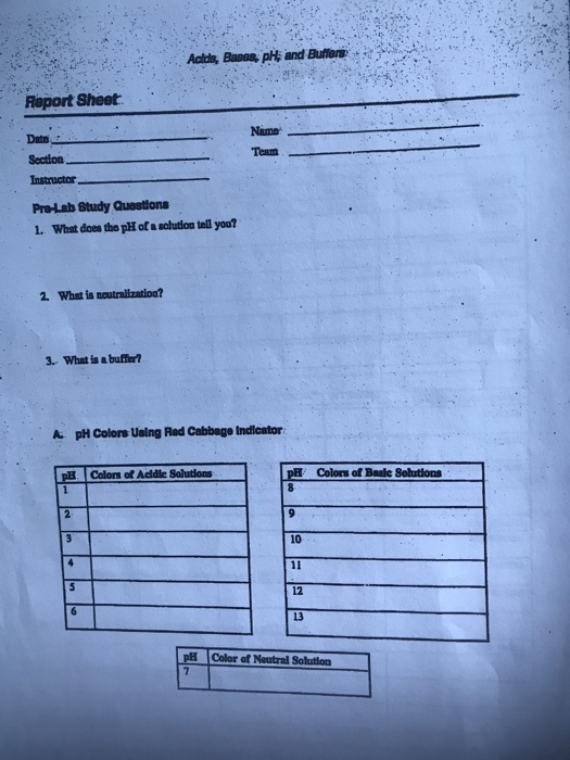 Solved de Bages, pH and BUBB Report Sheet . Date Section_ | Chegg.com