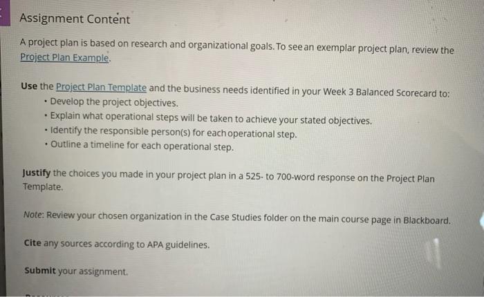 Assignment Content A project plan is based on | Chegg.com
