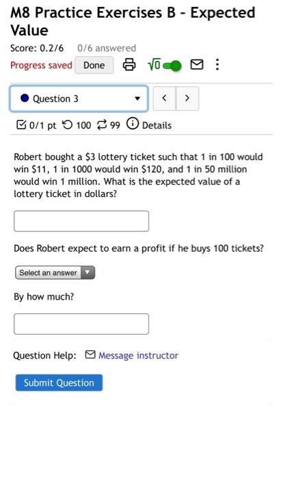 Solved M8 Practice Exercises B - Expected Value Score: | Chegg.com