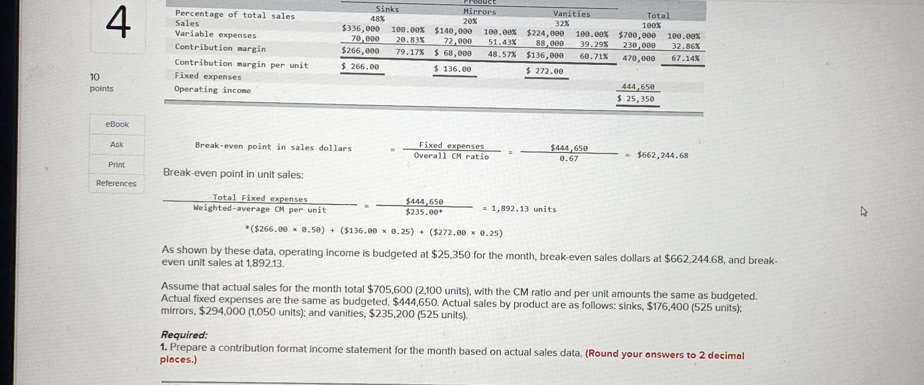 Solved Problem 4-20 Sales Mix; Multi-Product Break-Even | Chegg.com