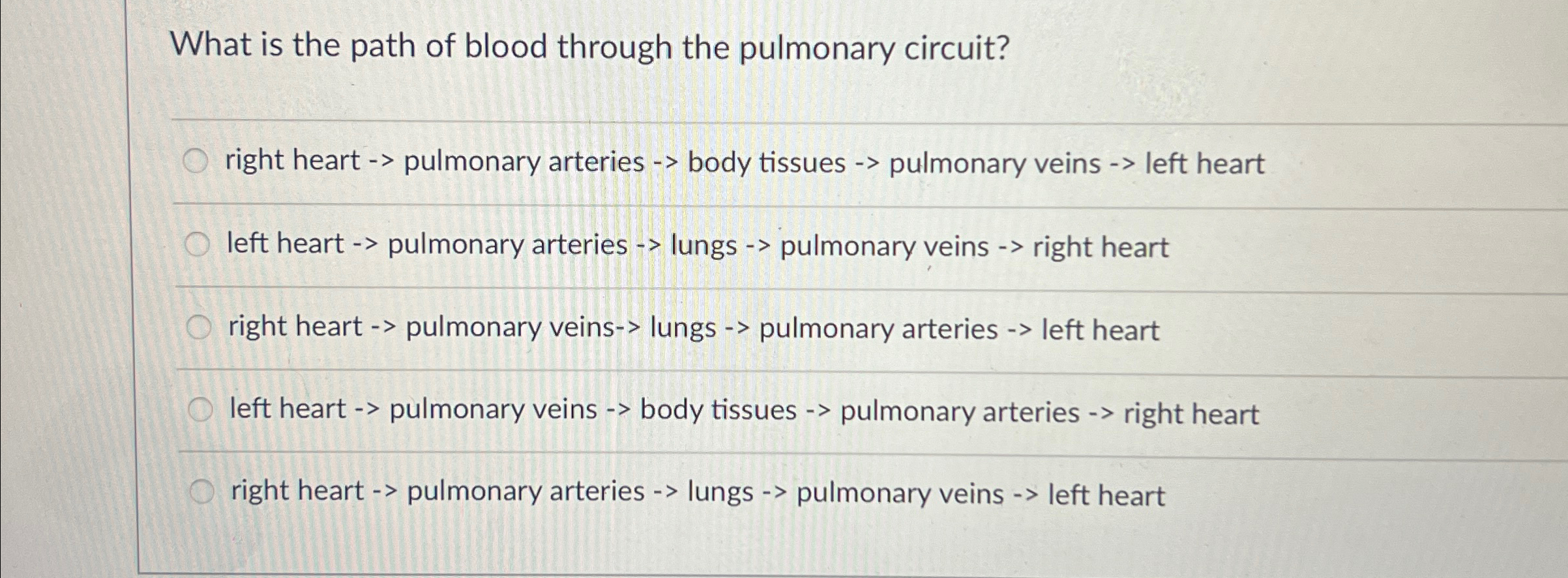 Solved What is the path of blood through the pulmonary | Chegg.com