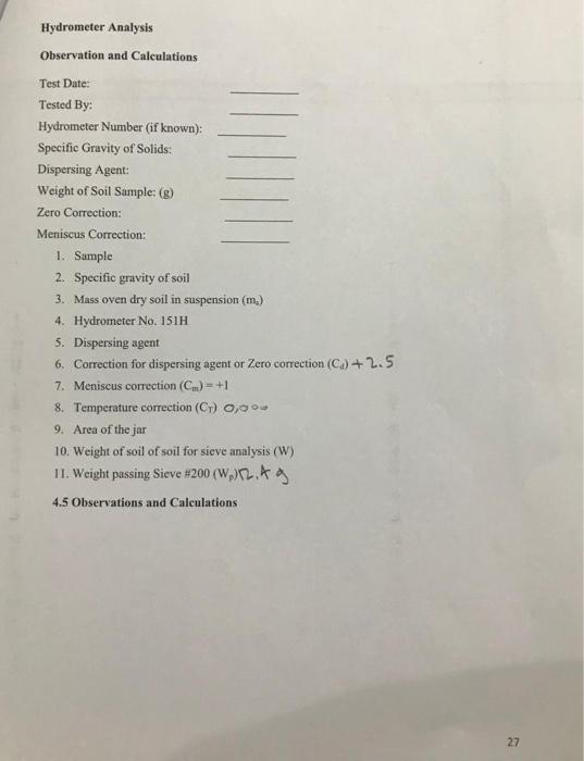 % Finer =(Gs−1)Gg⋅Ws100,000(R−1) Adjusted \% Finer | Chegg.com