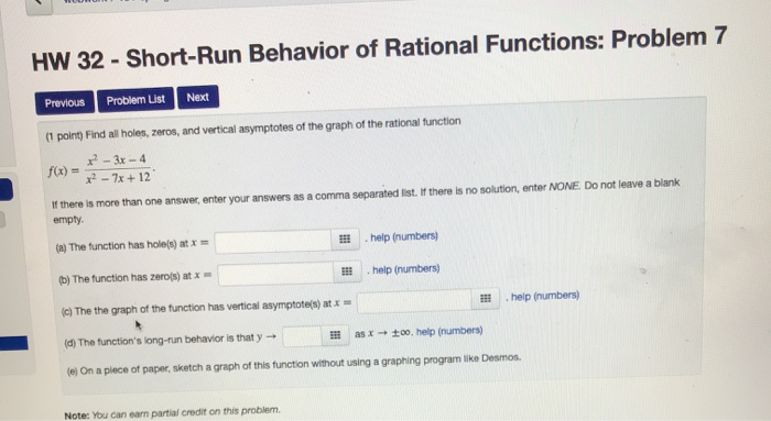 Solved HW 32 - Short-Run Behavior of Rational Functions: | Chegg.com