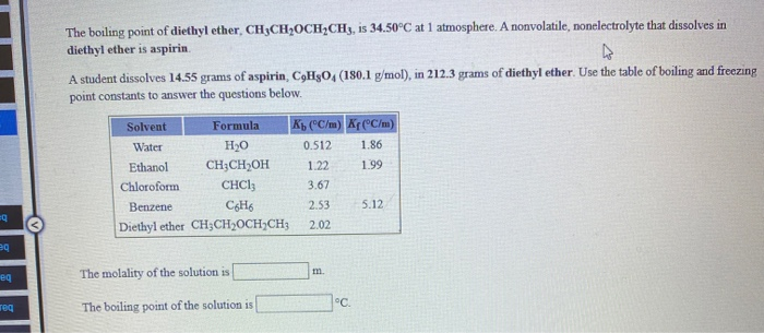 Solved The boiling point of diethyl ether, CH3CH2OCH2CH3, is | Chegg.com