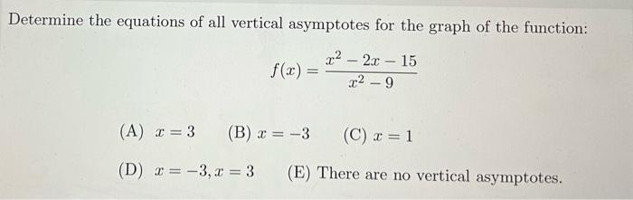 Solved Determine the equations of all vertical asymptotes | Chegg.com