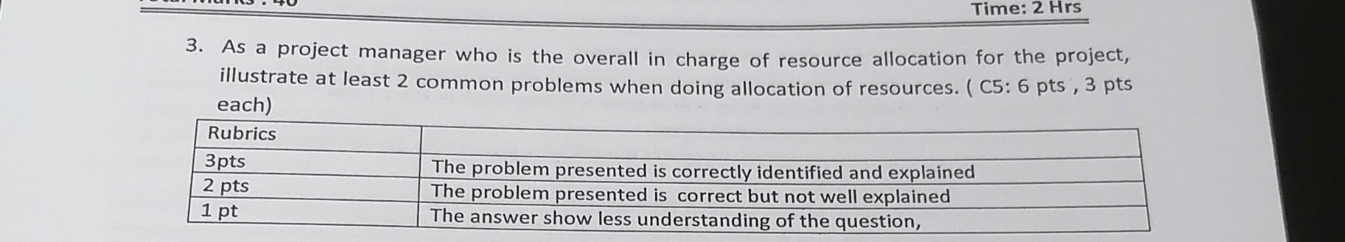 Solved Time: 2 Hrs 3. As a project manager who is the | Chegg.com