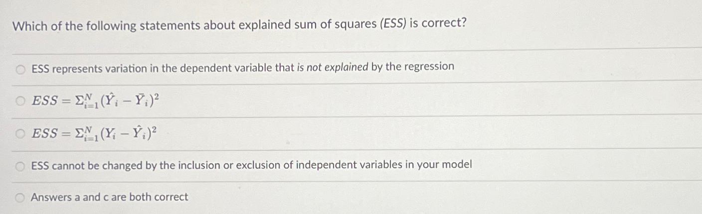 Solved Which of the following statements about explained sum | Chegg.com