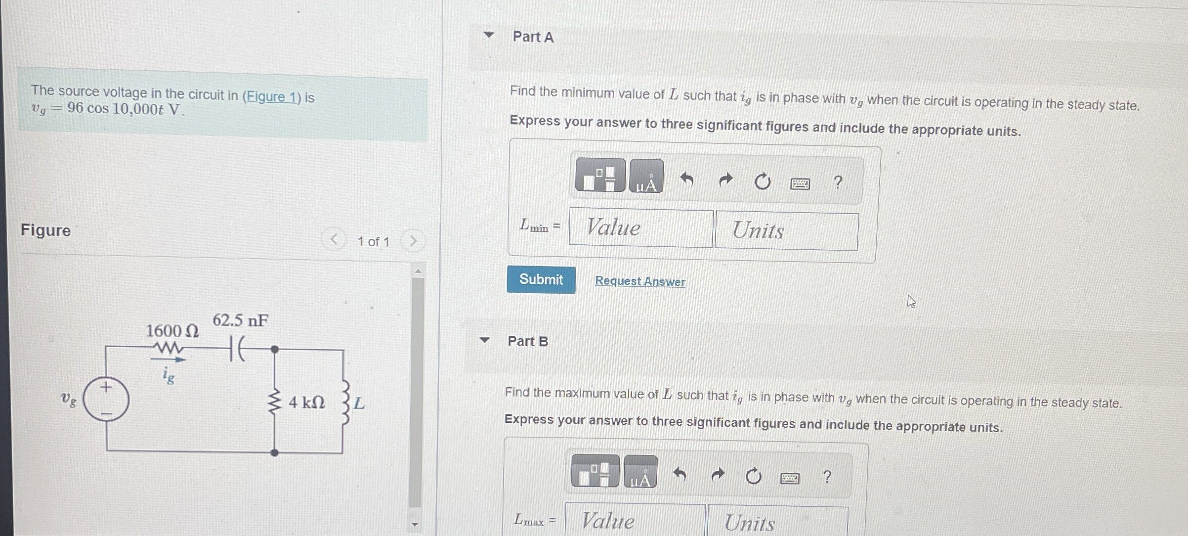 Solved Part AThe source voltage in the circuit in (Figure 1) | Chegg.com