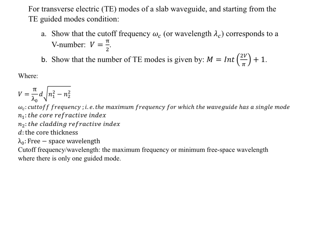 Solved For transverse electric (TE) ﻿modes of a slab | Chegg.com