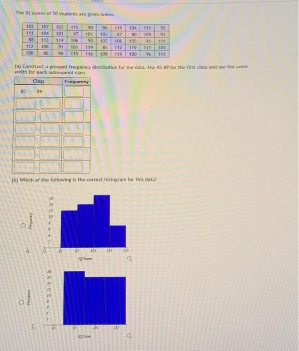 Solved The IQ scores of 50 students are given below. (a) | Chegg.com
