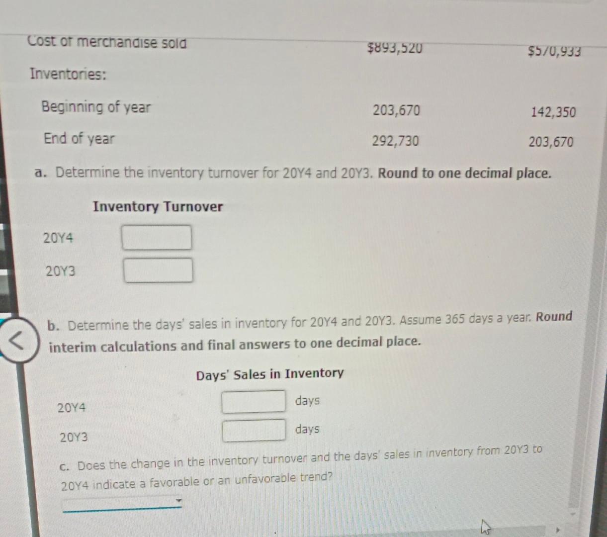 Solved Inventory Turnover and Days' Sales in Inventory | Chegg.com