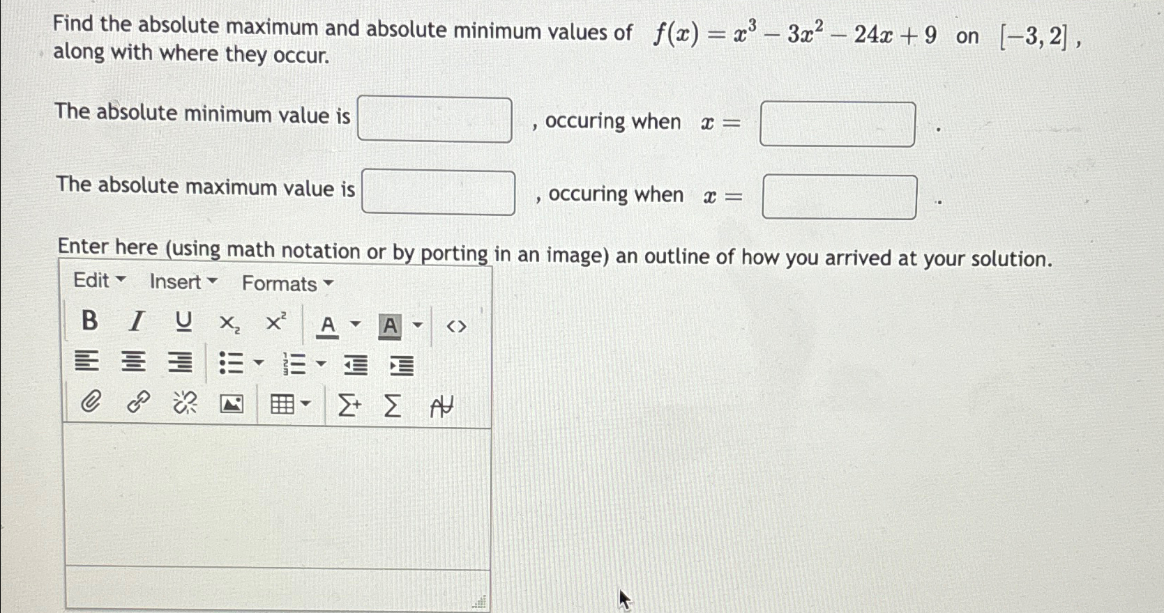 Solved Find the absolute maximum and absolute minimum values | Chegg.com
