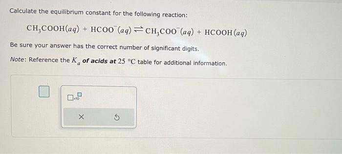 Solved Calculate The Equilibrium Constant For The Following
