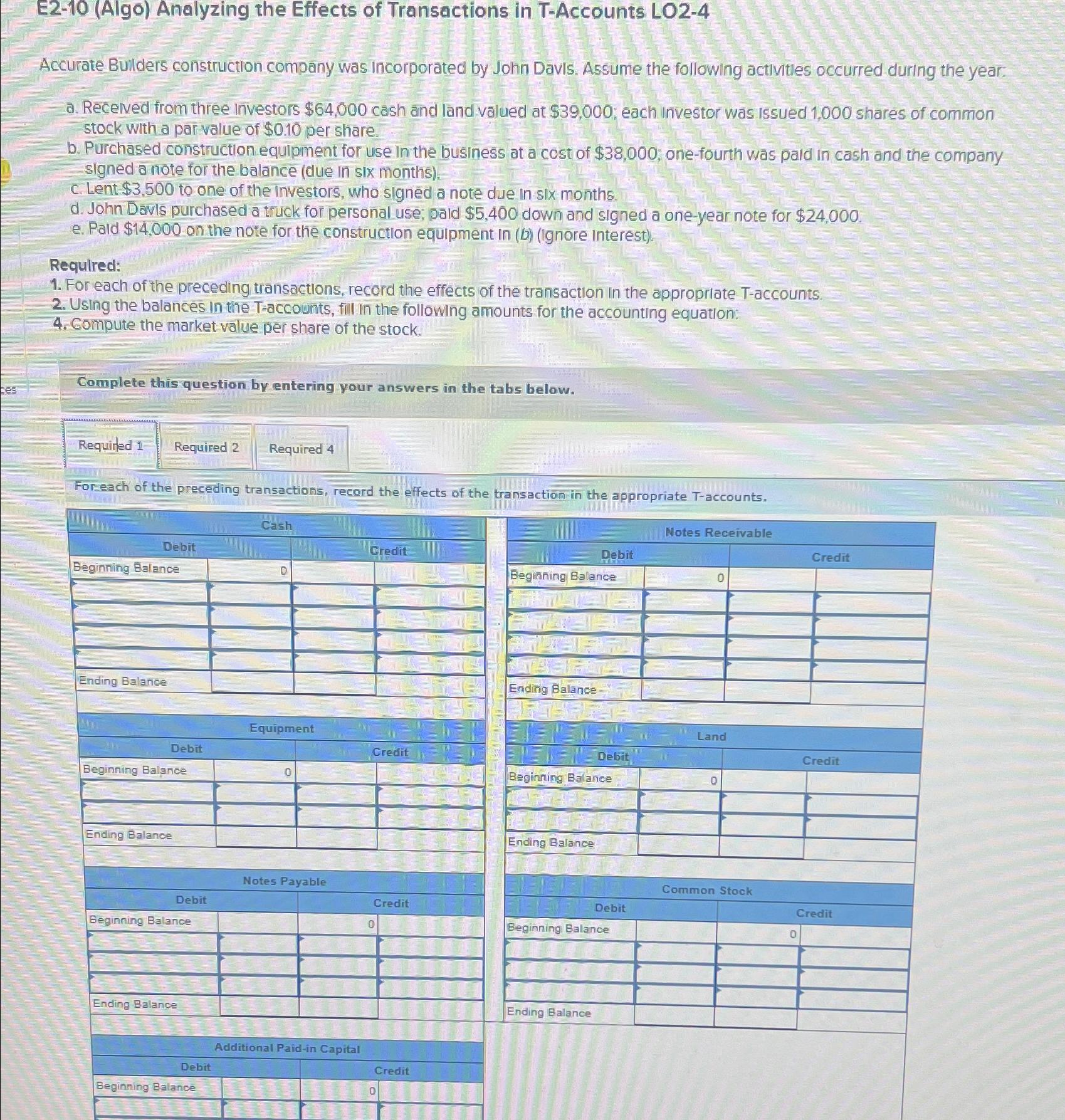 E2-10 (Algo) ﻿Analyzing the Effects of Transactions | Chegg.com