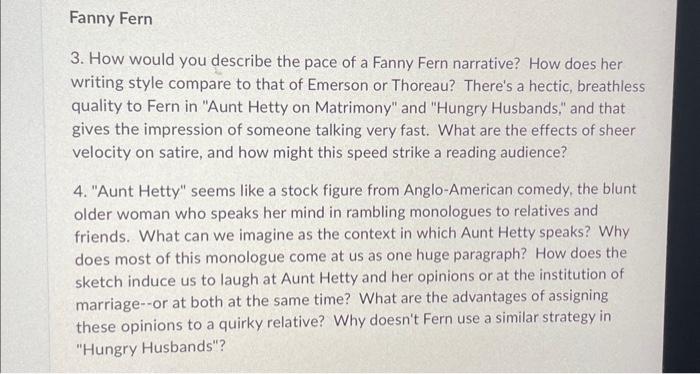 3. How would you describe the pace of a Fanny Fern | Chegg.com