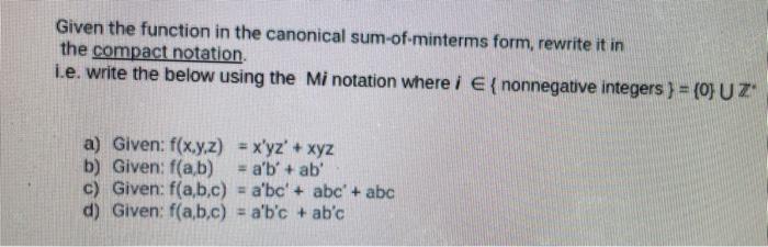 Solved Given the function in the canonical sum-of- minterms | Chegg.com