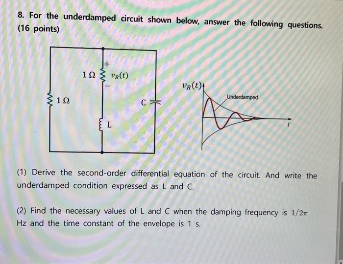 Solved 8. For the underdamped circuit shown below, answer | Chegg.com