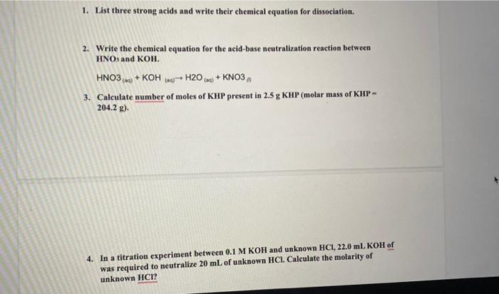 Solved 1. List three strong acids and write their chemical | Chegg.com