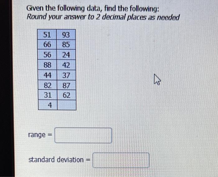 Solved Given the following data, find the following: Round | Chegg.com