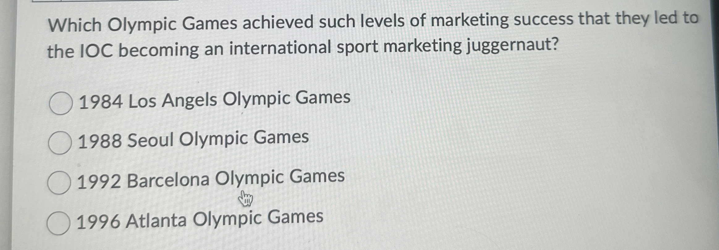 Solved Which Olympic Games achieved such levels of marketing | Chegg.com