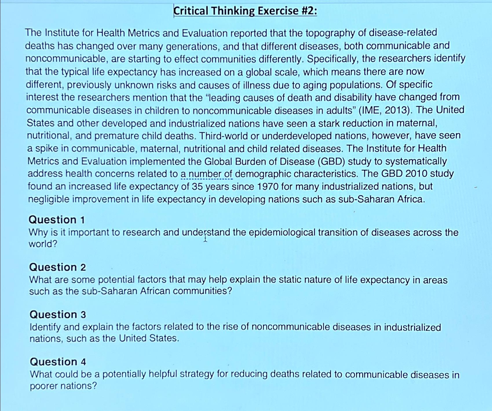 Solved Critical Thinking Exercise #2:The Institute for | Chegg.com