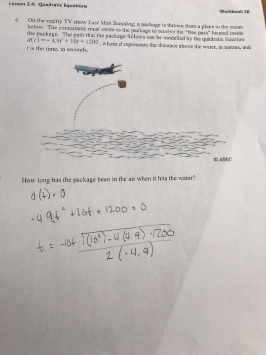 Solved Lesson 2.4: Quadratic Equations Workbook 28 4. On the | Chegg.com