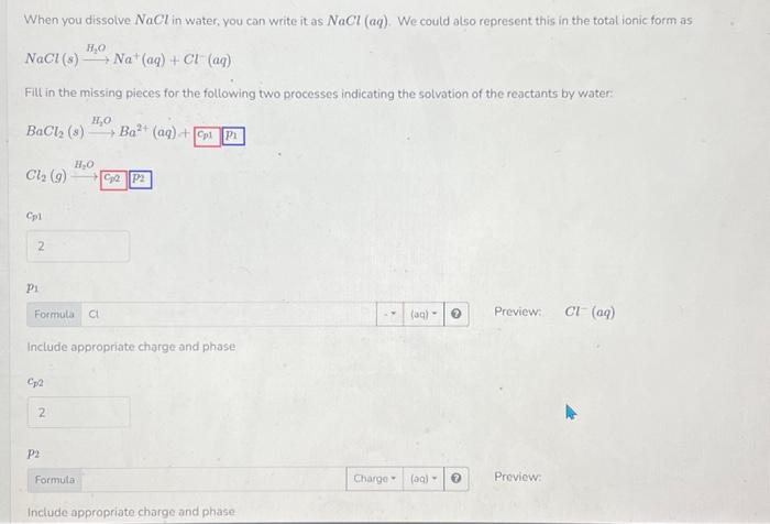 Solved When you dissolve NaCl in water, you can write it as | Chegg.com