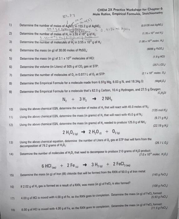 Solved CHEM 2X Practice Worksheet for Chapter 6 | Chegg.com
