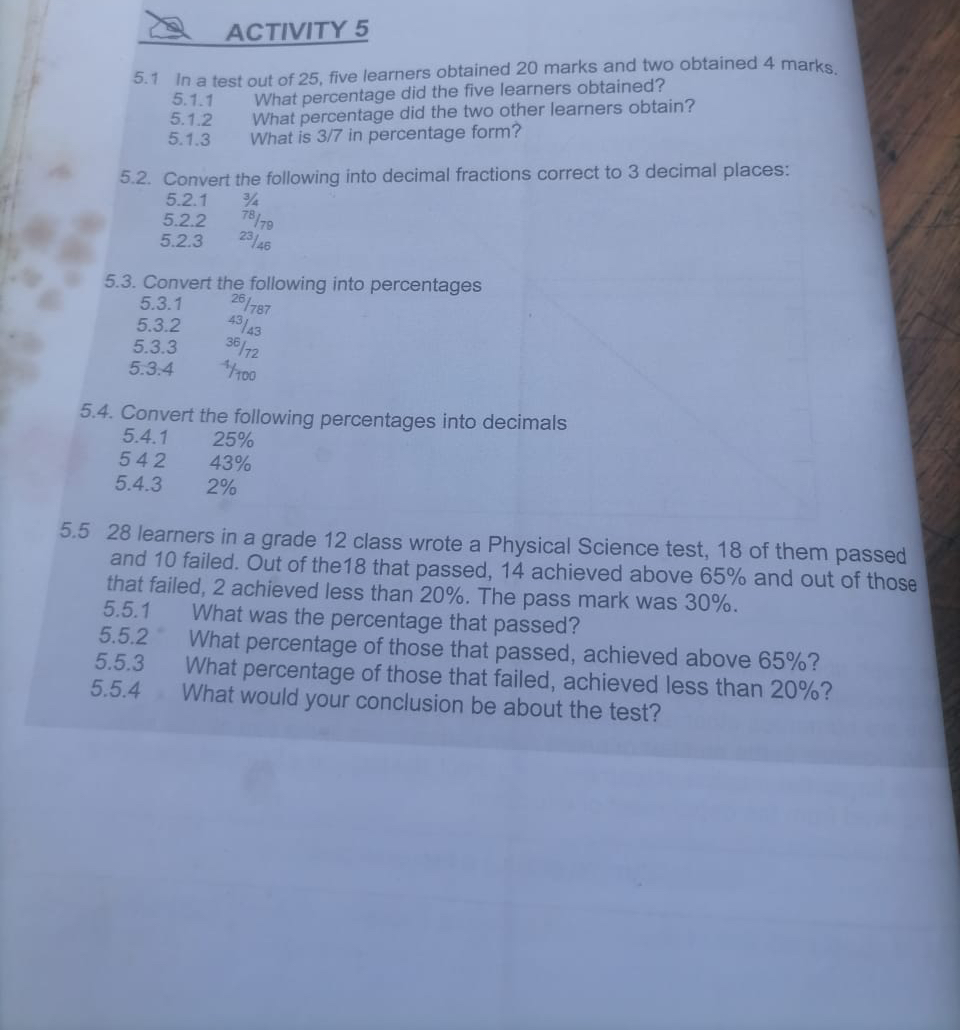 Solved ACTIVITY 5\\n5.1 In a test out of 25, five learners | Chegg.com