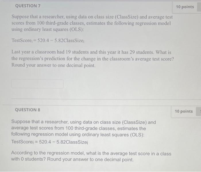 Solved Suppose that a researcher, using data on class size | Chegg.com