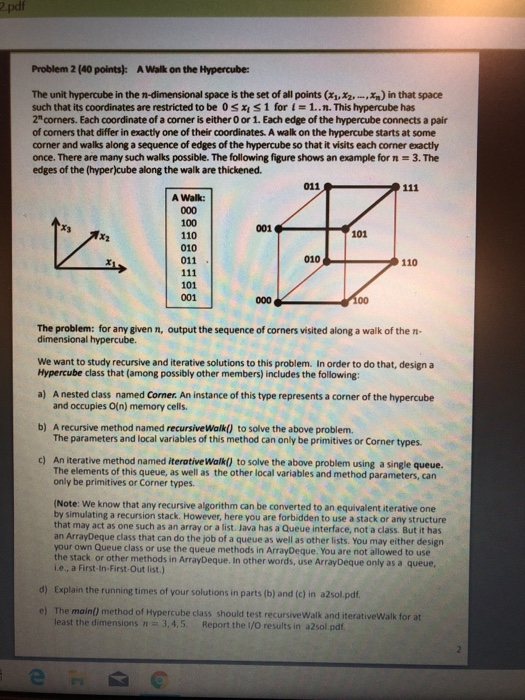 Solved 2.pdf Problem 2 (40 points): A Walk on the Hypercube: | Chegg.com