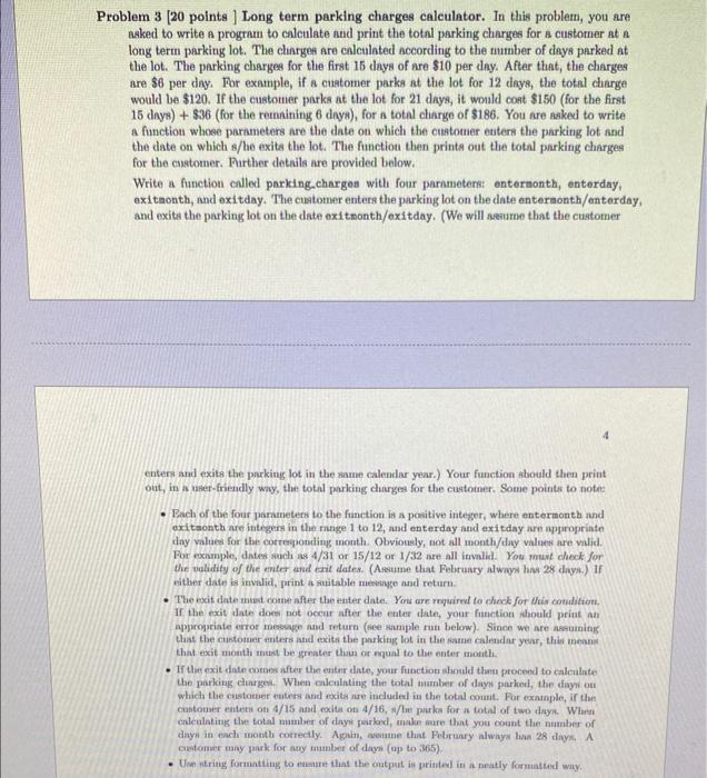 Solved Problem 3 [20 points ] Long term parking charges | Chegg.com