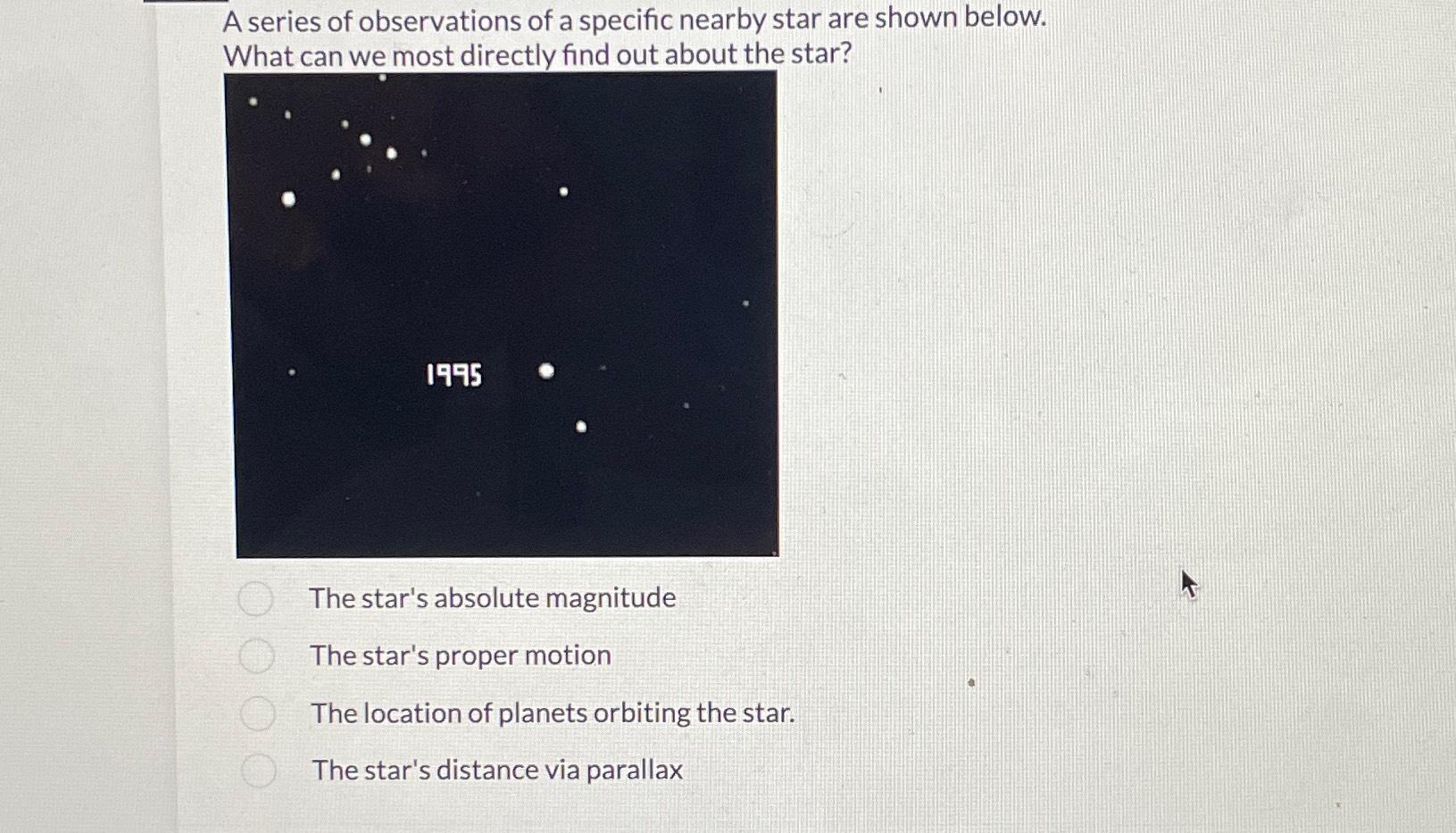Solved A series of observations of a specific nearby star | Chegg.com