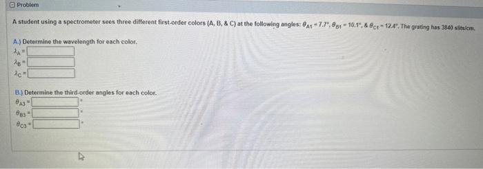 Solved A student using a spectrometer sees three different | Chegg.com